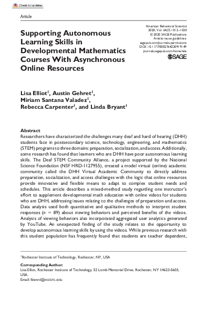 (PDF) Supporting Autonomous Learning Skills in Developmental Mathematics Courses With ...