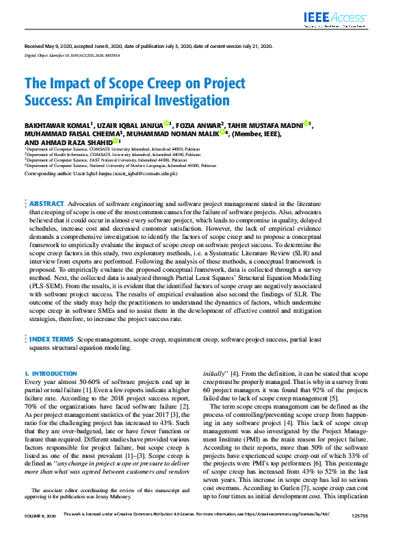 (PDF) The Impact of Scope Creep on Project Success: An Empirical ...