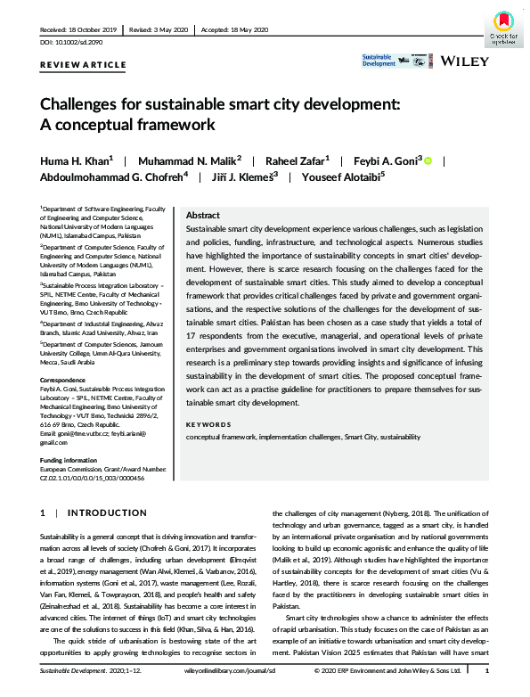 (PDF) Challenges for sustainable smart city development: A conceptual ...
