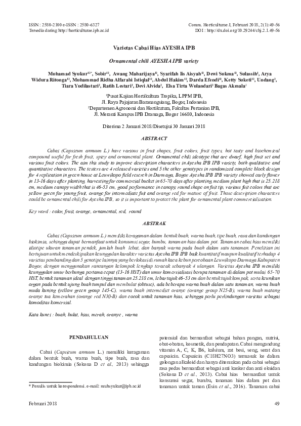 (PDF) Varietas Non Hibrida Cabai Besar Anies IPB | ANAS SUSILA ...