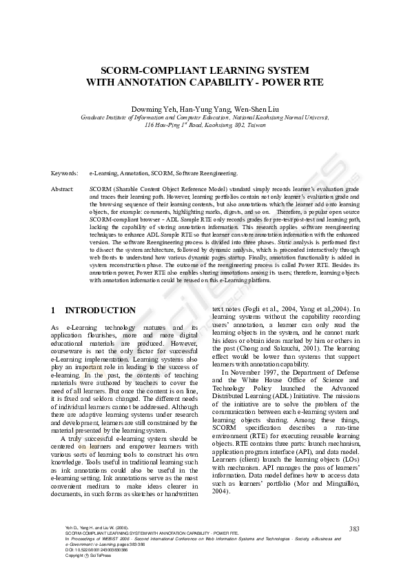 (PDF) Scorm-Compliant Learning System with Annotation Capability - Power RTE | Dowming Yeh ...