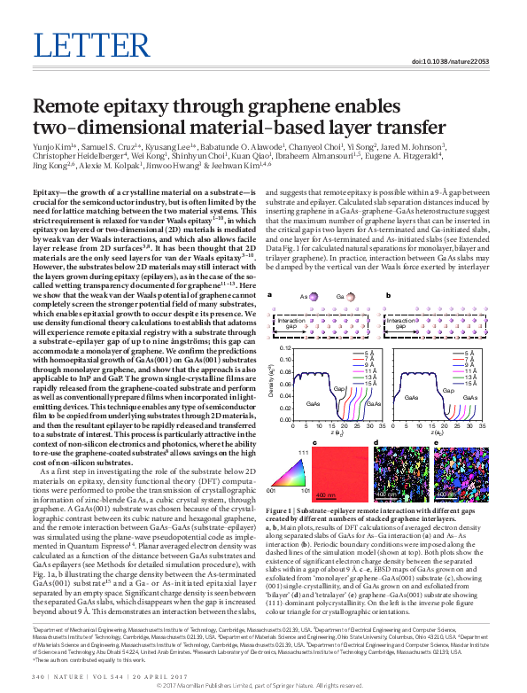 (PDF) Remote epitaxy through graphene enables two-dimensional material-based layer transfer