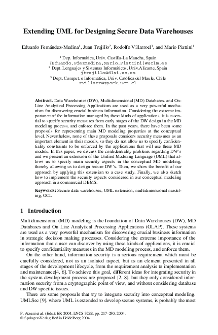 (PDF) Extending UML for Designing Secure Data Warehouses | juan trujillo - Academia.edu