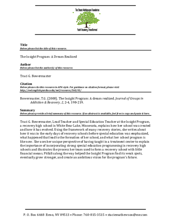 (PDF) The Insight Program: A Dream Realized