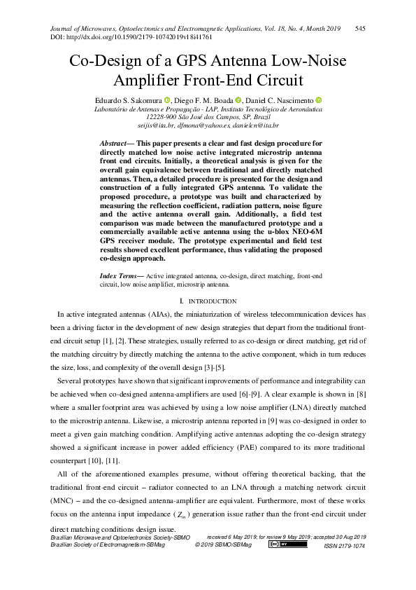 (PDF) Co-Design of a GPS Antenna Low-Noise Amplifier Front-End Circuit