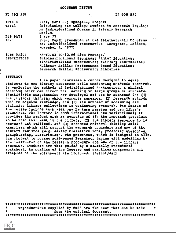 (PDF) Introducing the College Student to Academic Inquiry: An ...