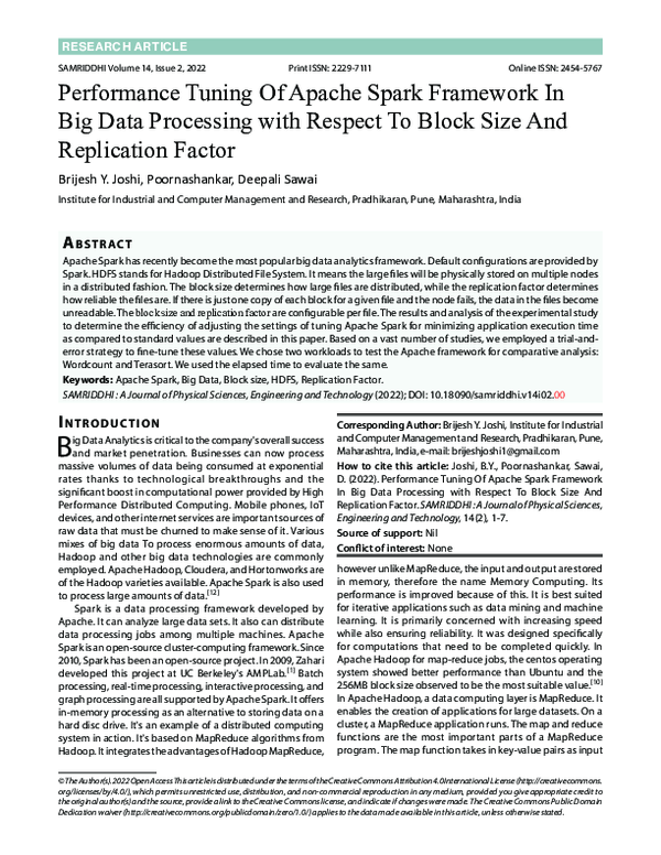 Pdf Tuning Apache Spark Block Size And Replication