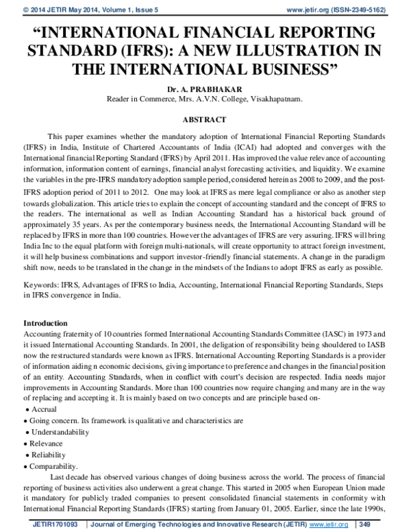 (PDF) International Financial Reporting Standard (IFRS): Prospects and ...