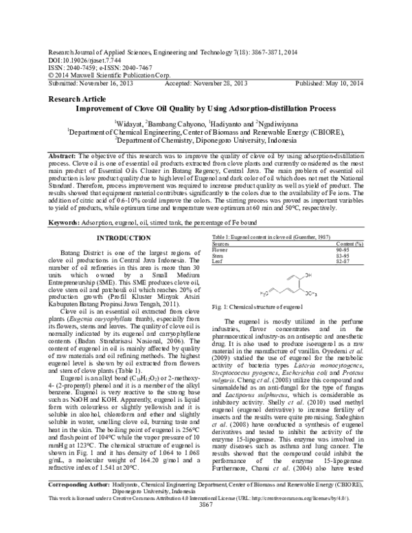 (PDF) Improvement of Clove Oil Quality by Using Adsorption-distillation ...