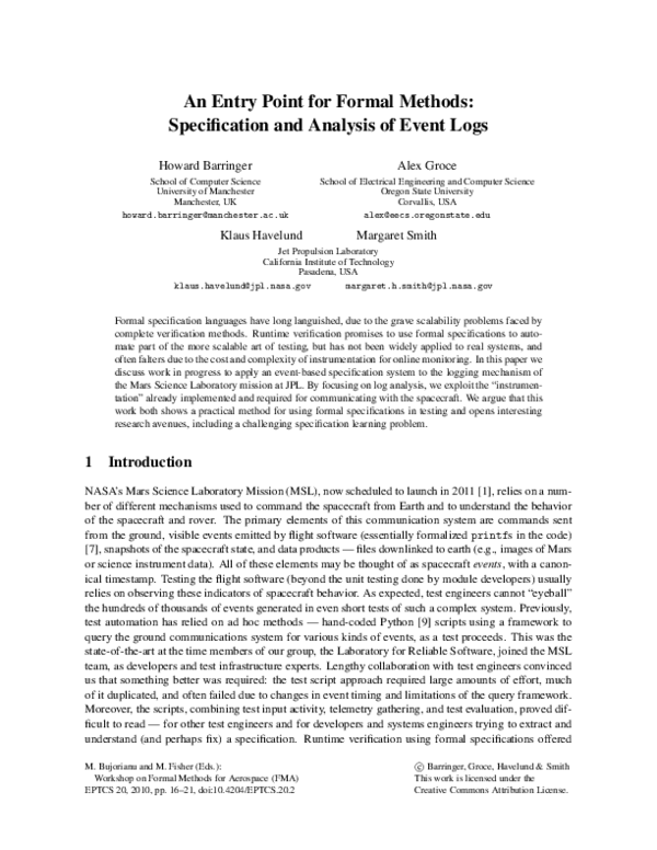 Pdf An Entry Point For Formal Methods Specification And Analysis Of Event Logs
