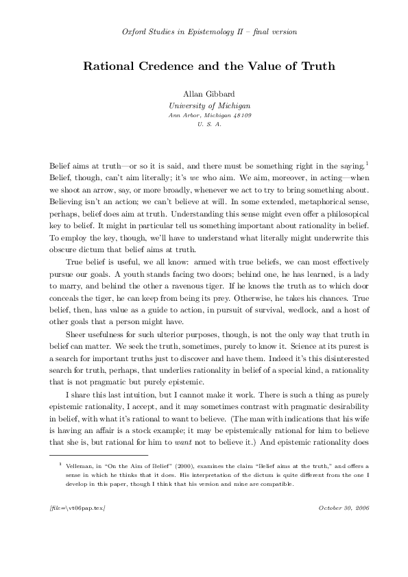 (PDF) Rational Credence and the Value of Truth