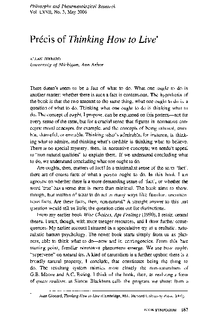 (PDF) Precis of Thinking How to Live