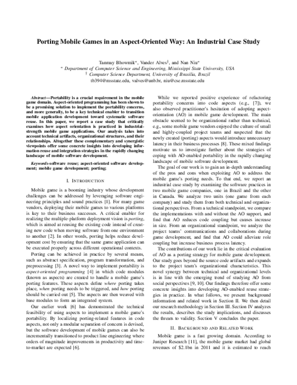 (PDF) Porting mobile games in an aspect-oriented way: An industrial case study