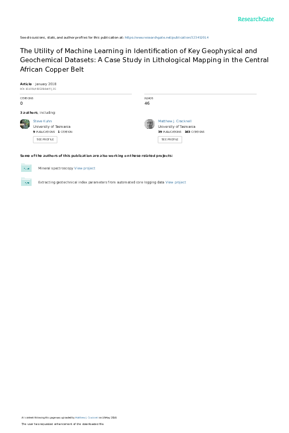 (PDF) The Utility of Machine Learning in Identification of Key Geophysical and Geochemical ...