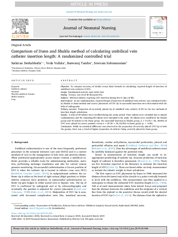 (PDF) Comparison of Dunn and Shukla method of calculating umbilical ...
