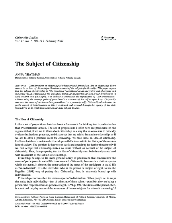 (PDF) The Subject of Citizenship