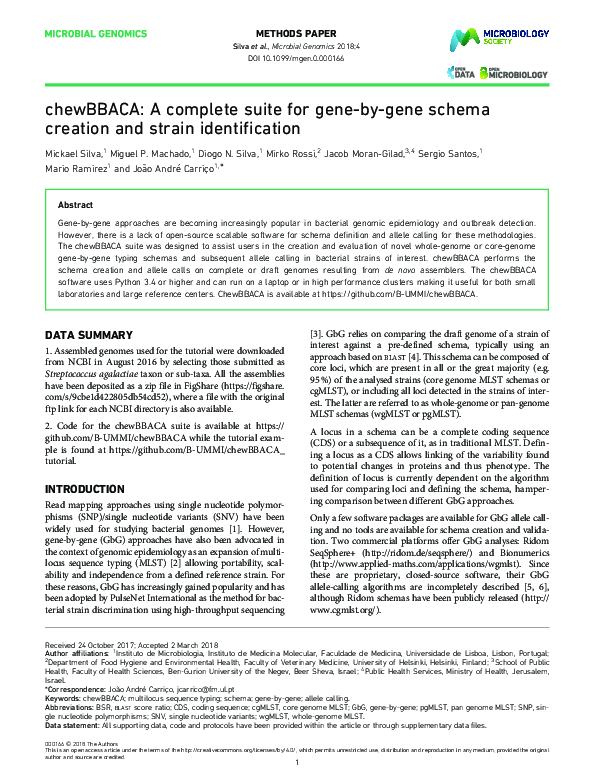 (PDF) chewBBACA: A complete suite for gene-by-gene schema creation and strain identification
