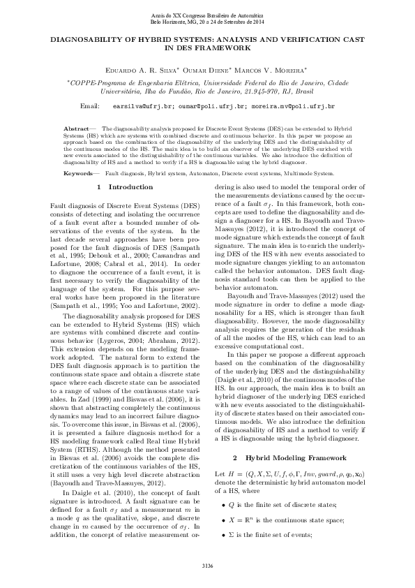 (PDF) Diagnosability of Hybrid Systems: Analysis and Verification Cast in Des Framework