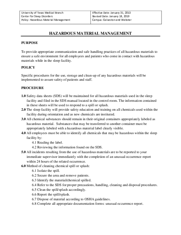 (PDF) Hazardous Material Management