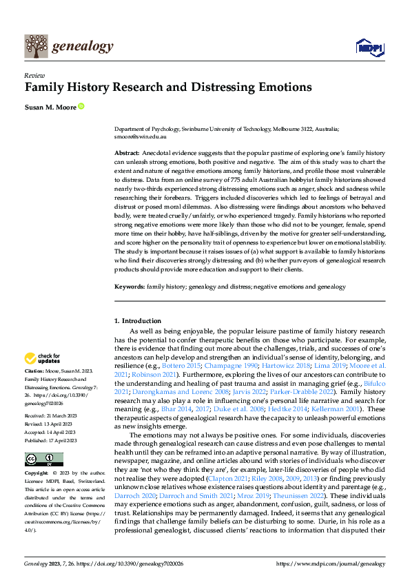 (PDF) Family History Research and Distressing Emotions
