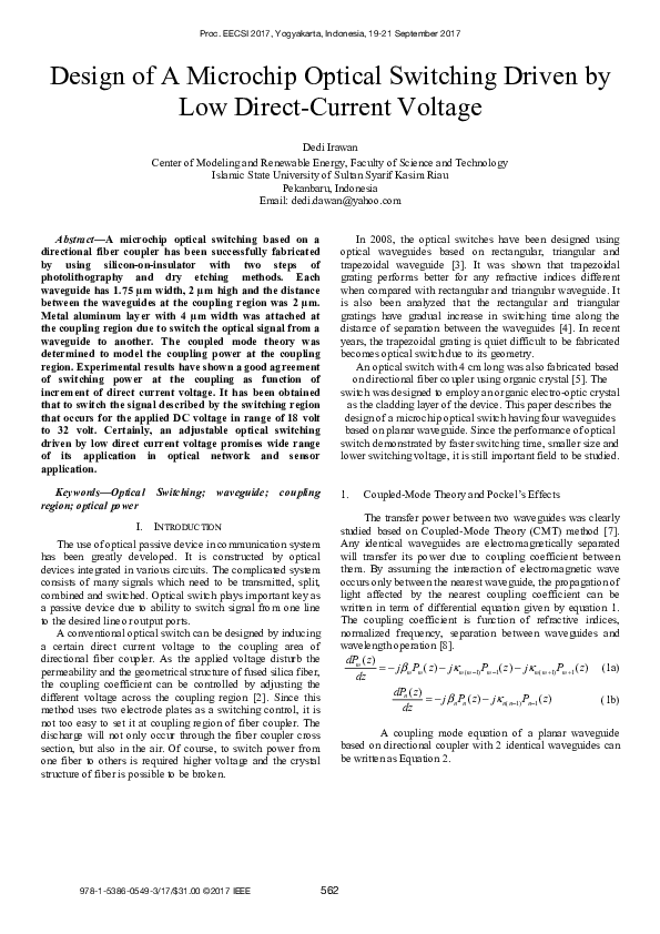 (PDF) Design of A Microchip Optical Switching Driven by Low Direct-current Voltage
