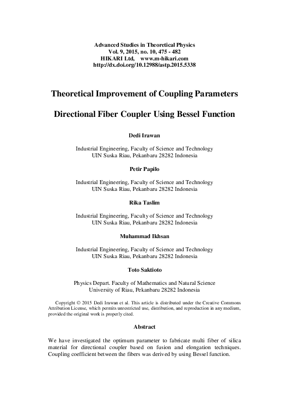 (PDF) Theoretical improvement of coupling parameters directional fiber ...