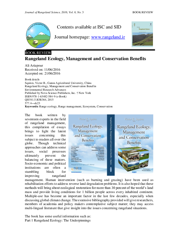 (PDF) Rangeland Ecology, Management and Conservation Benefits