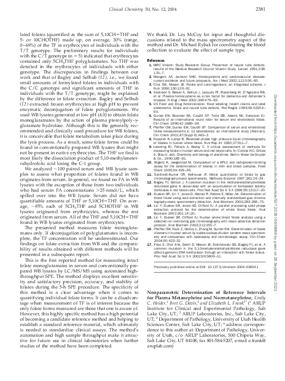 (PDF) Nonparametric Determination of Reference Intervals for Plasma Metanephrine and ...