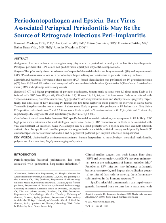 (PDF) Periodontopathogen and Epstein-Barr Virus-Associated Periapical ...