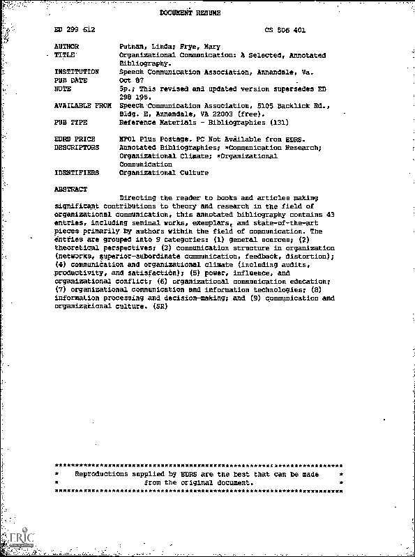 (PDF) Organizational Communication: A Selected, Annotated Bibliography