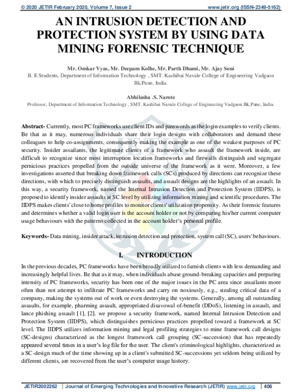 Pdf An Intrusion Detection And Protection System By Using Data Mining Forensic Technique