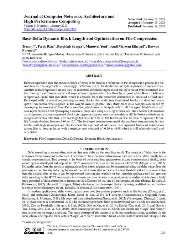 (PDF) Base-Delta Dynamic Block Length and Optimization on File Compression