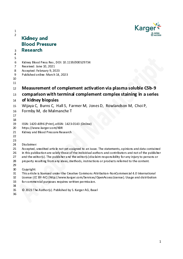 (PDF) Measurement of complement activation via plasma soluble C5b-9 ...