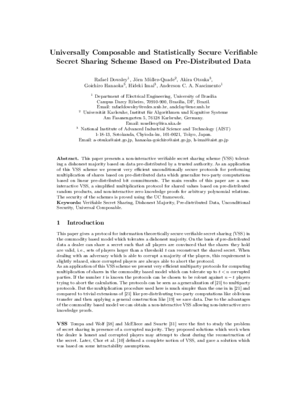 (PDF) Universally Composable and Statistically Secure Verifiable Secret ...