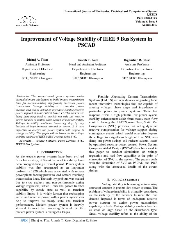 (PDF) 598 Dhiraj Improvement of Voltage Stability of IEEE 9 Bus System in PSCAD | Umesh Kute ...