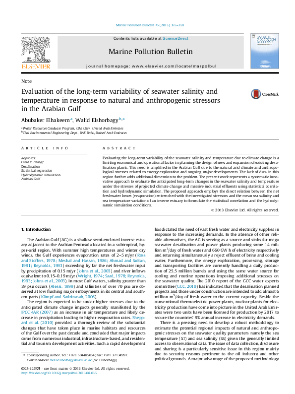 Pdf Evaluation Of The Long Term Variability Of Seawater Salinity And Temperature In Response