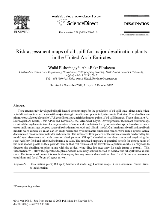 (PDF) Risk assessment maps of oil spill for major desalination plants ...