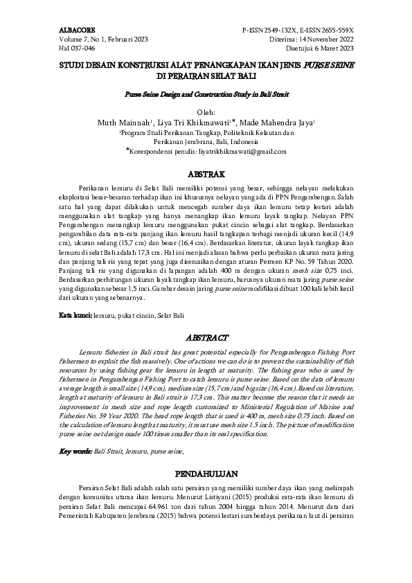 (PDF) Studi Desain Konstruksi Alat Penangkapan Ikan Jenis Purse Seine ...