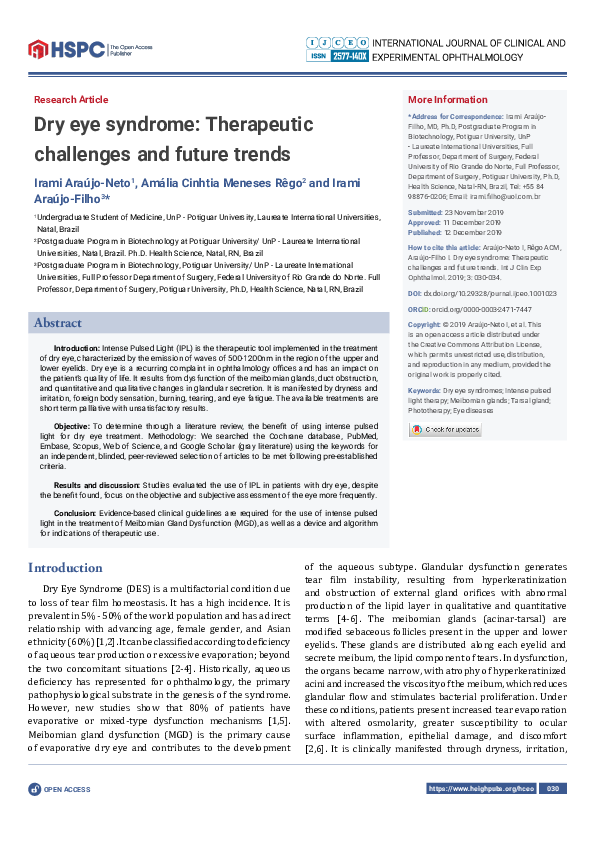 (PDF) Dry eye syndrome: Therapeutic challenges and future trends