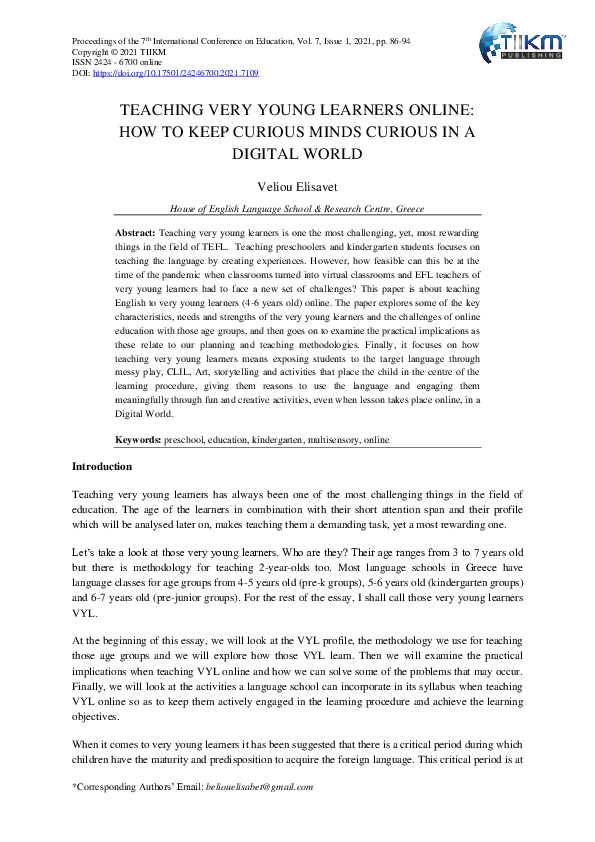 (PDF) Teaching Very Young Learners Online: How to Keep Curious Minds ...