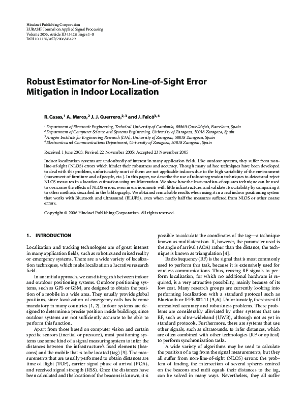 (PDF) Robust Estimator for Non-Line-of-Sight Error Mitigation in Indoor Localization