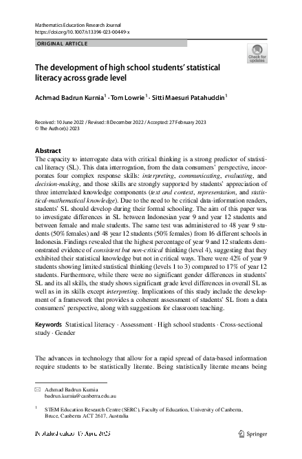 (PDF) The development of high school students’ statistical literacy ...
