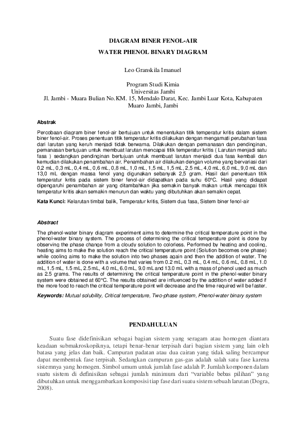 (PDF) DIAGRAM BINER FENOL-AIR WATER PHENOL BINARY DIAGRAM