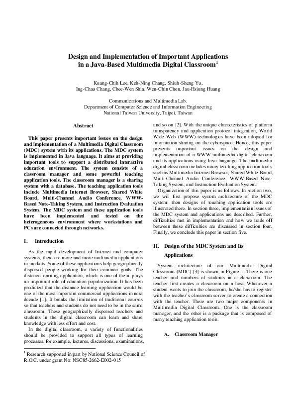 (PDF) Java Multimedia Digital Classroom: Design and Applications