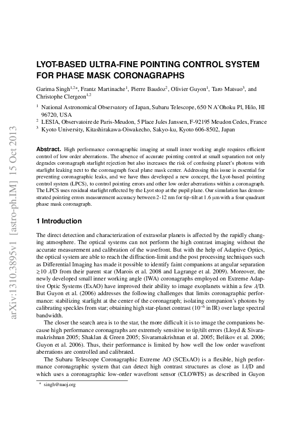 (PDF) Lyot-based Ultra-Fine Pointing Control System for Phase Mask ...