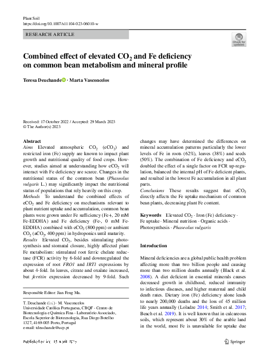 (PDF) Combined effect of elevated CO2 and Fe deficiency on common bean ...