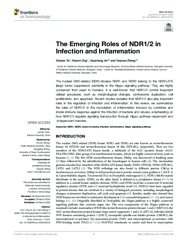 (PDF) The Emerging Roles of NDR1/2 in Infection and Inflammation