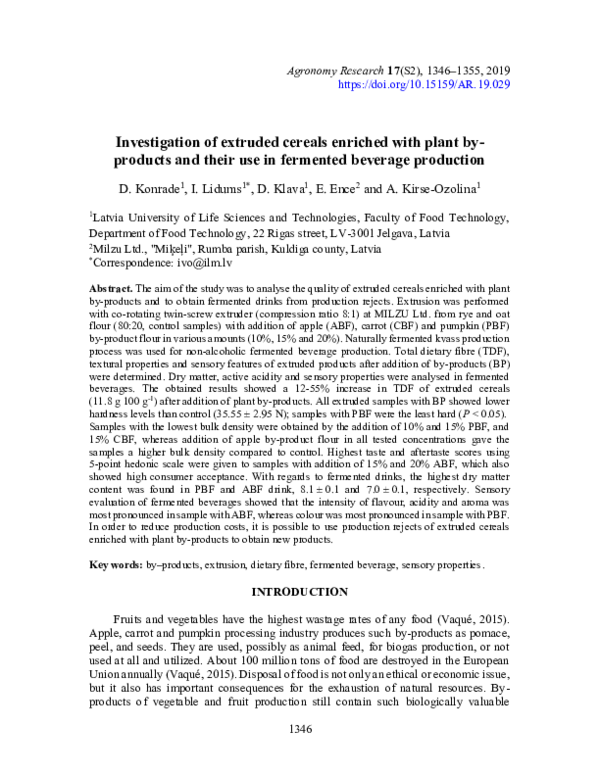 (PDF) Investigation of extruded cereals enriched with plant byproducts and their use in ...