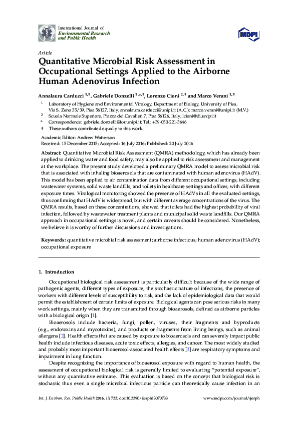 (PDF) Quantitative Microbial Risk Assessment in Occupational Settings Applied to the Airborne ...