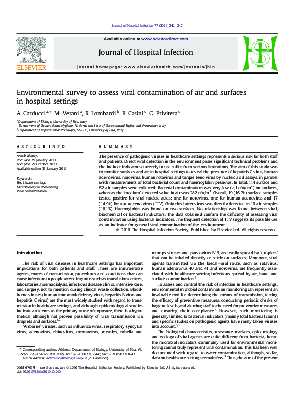 (PDF) Environmental survey to assess viral contamination of air and ...